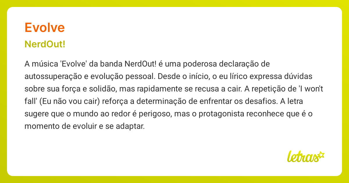 Significado da música EVOLVE (NerdOut!) - LETRAS.MUS.BR