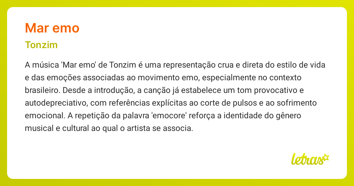 Significado da música MAR EMO (Tonzim) - LETRAS.MUS.BR