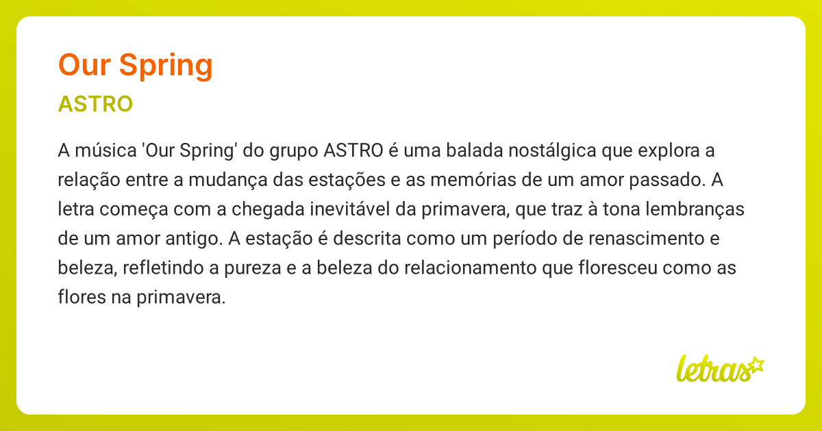 Significado da música OUR SPRING (ASTRO) - LETRAS.MUS.BR