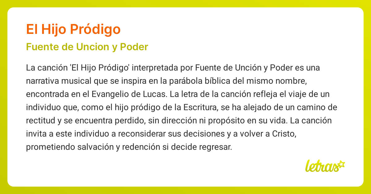 Significado de la canción EL HIJO PRÓDIGO (Fuente de Uncion y Poder ...