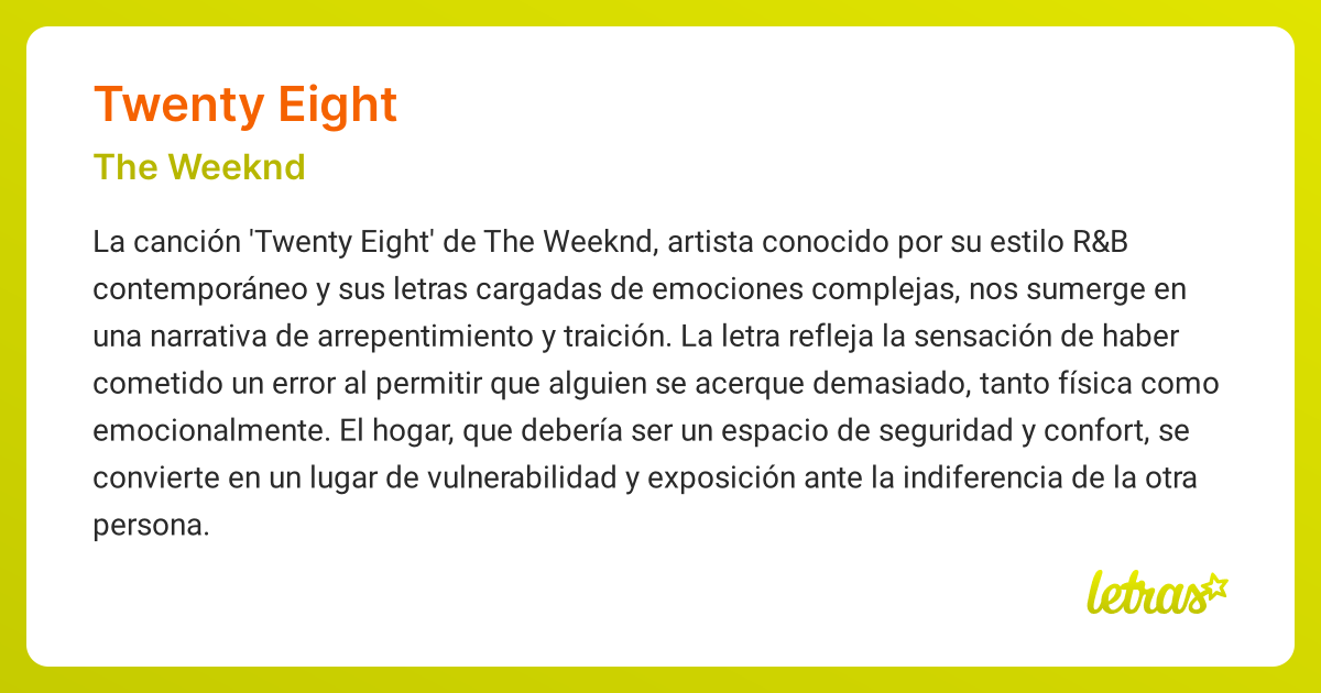Significado de la canción TWENTY EIGHT (The Weeknd) - LETRAS.COM