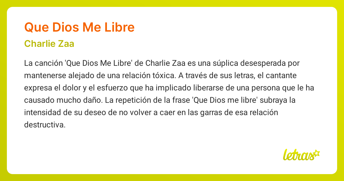 Significado de la canción QUE DIOS ME LIBRE (Charlie Zaa) - LETRAS.COM
