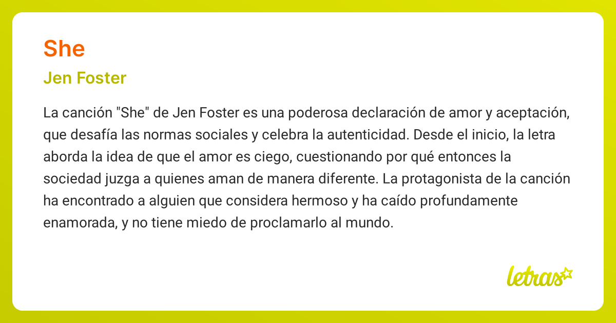 Significado de la canción SHE (Jen Foster) - LETRAS.COM
