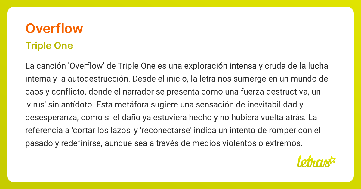 Significado de la canción OVERFLOW (Triple One) - LETRAS.COM