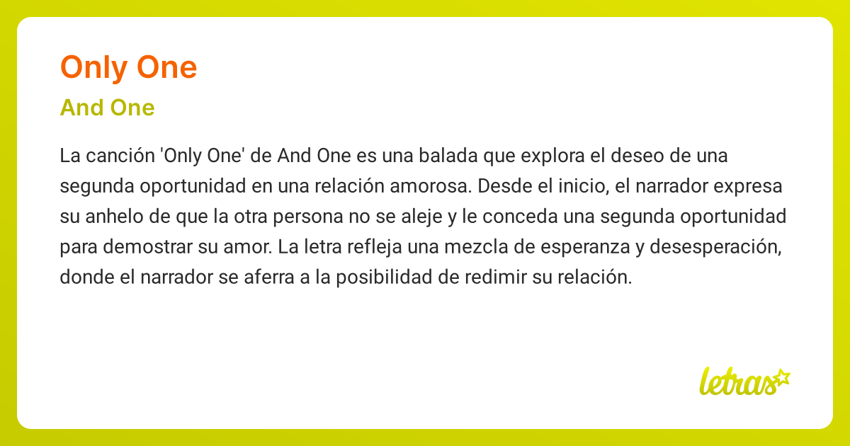 Significado de la canción ONLY ONE (And One) - LETRAS.COM