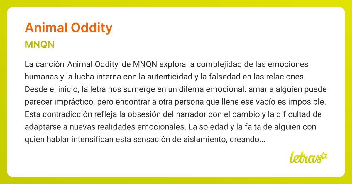 Significado de la canción ANIMAL ODDITY (MNQN) - LETRAS.COM