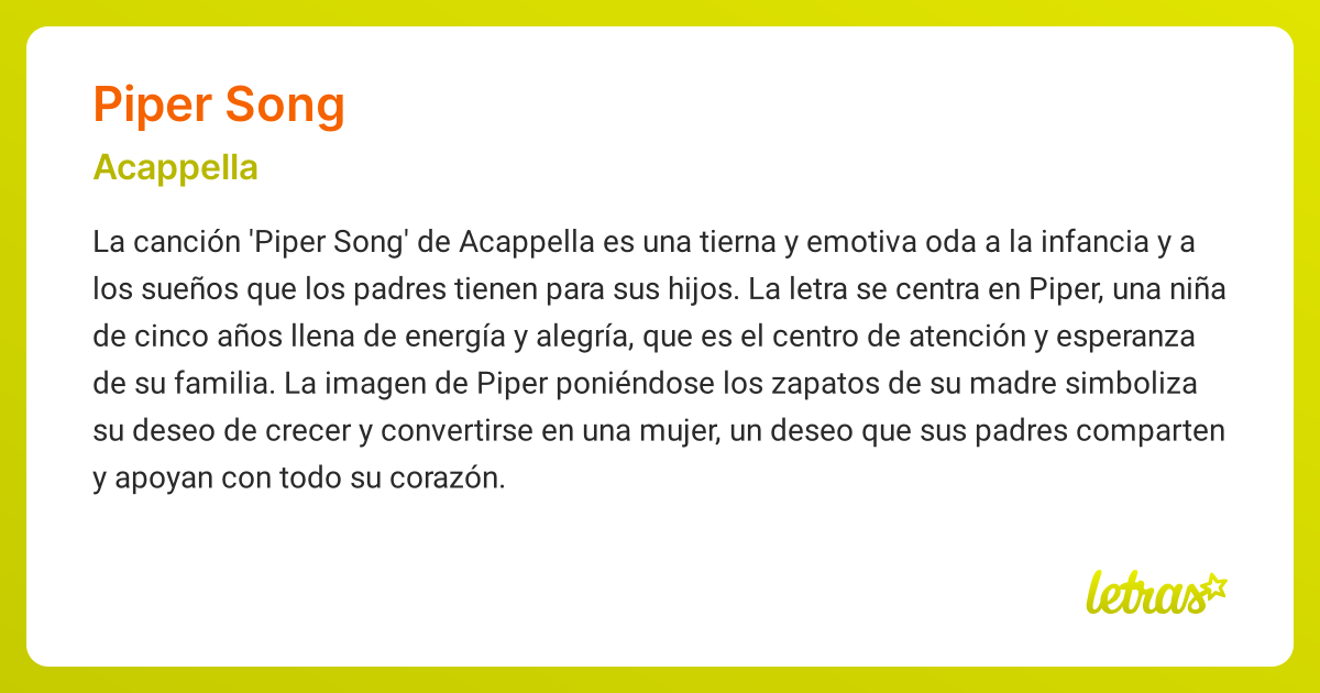 Significado de la canción PIPER SONG (Acappella) - LETRAS.COM