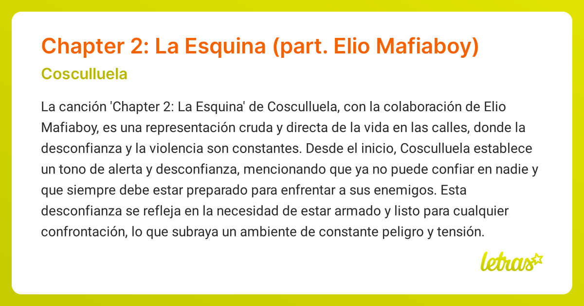 Significado de la canción Chapter 2: La Esquina (part. Elio Mafiaboy ...
