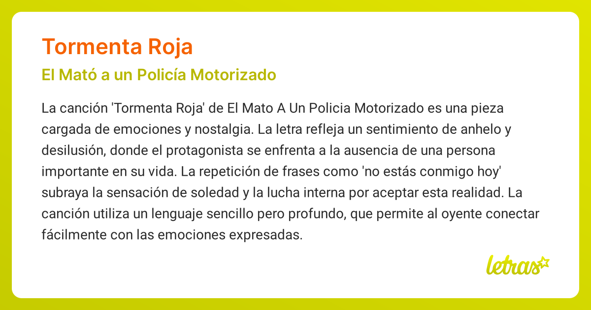 Significado de la canción TORMENTA ROJA (El Mató a un Policía ...