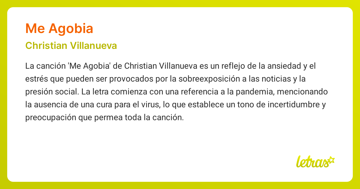 Significado de la canción ME AGOBIA (Christian Villanueva) - LETRAS.COM