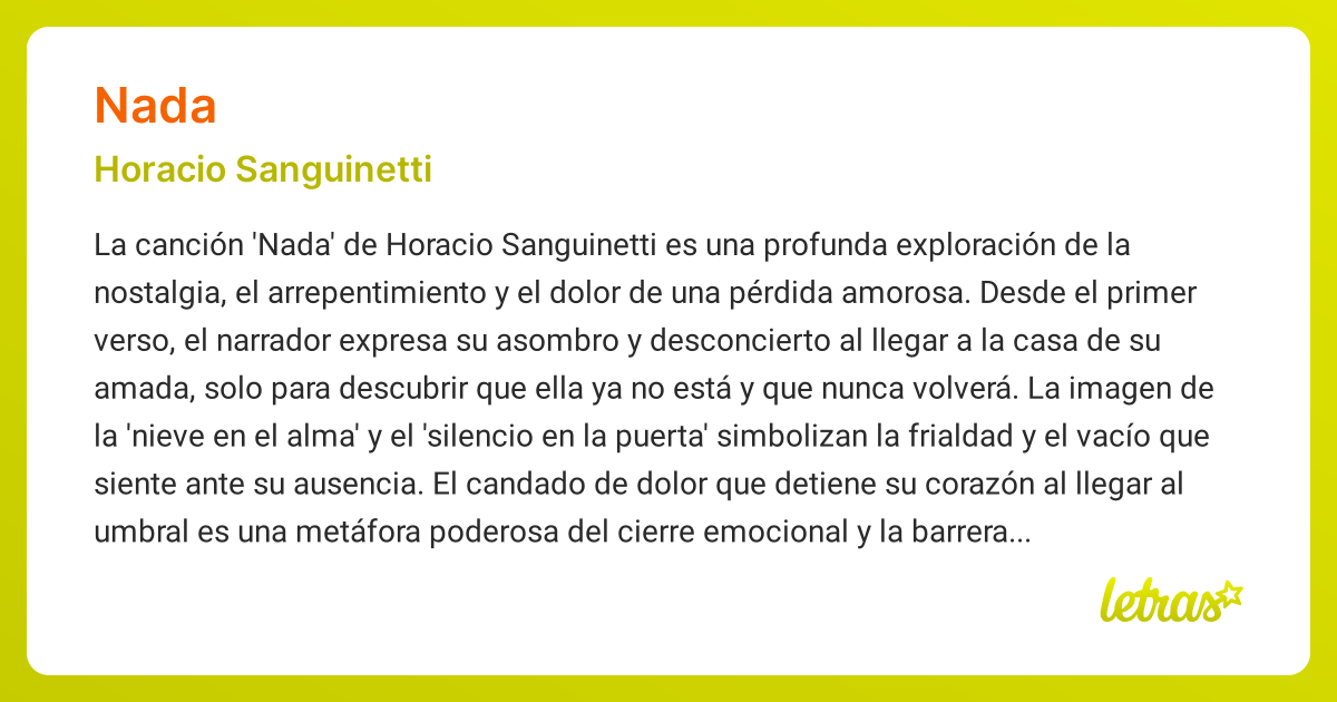 Significado de la canción NADA (Horacio Sanguinetti) - LETRAS.COM