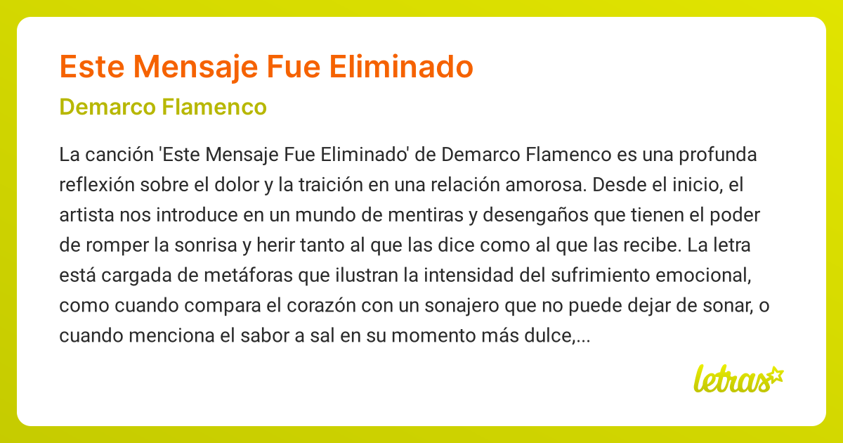 Significado de la canción ESTE MENSAJE FUE ELIMINADO (Demarco Flamenco ...