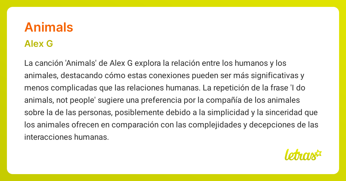Significado de la canción ANIMALS (Alex G) - LETRAS.COM