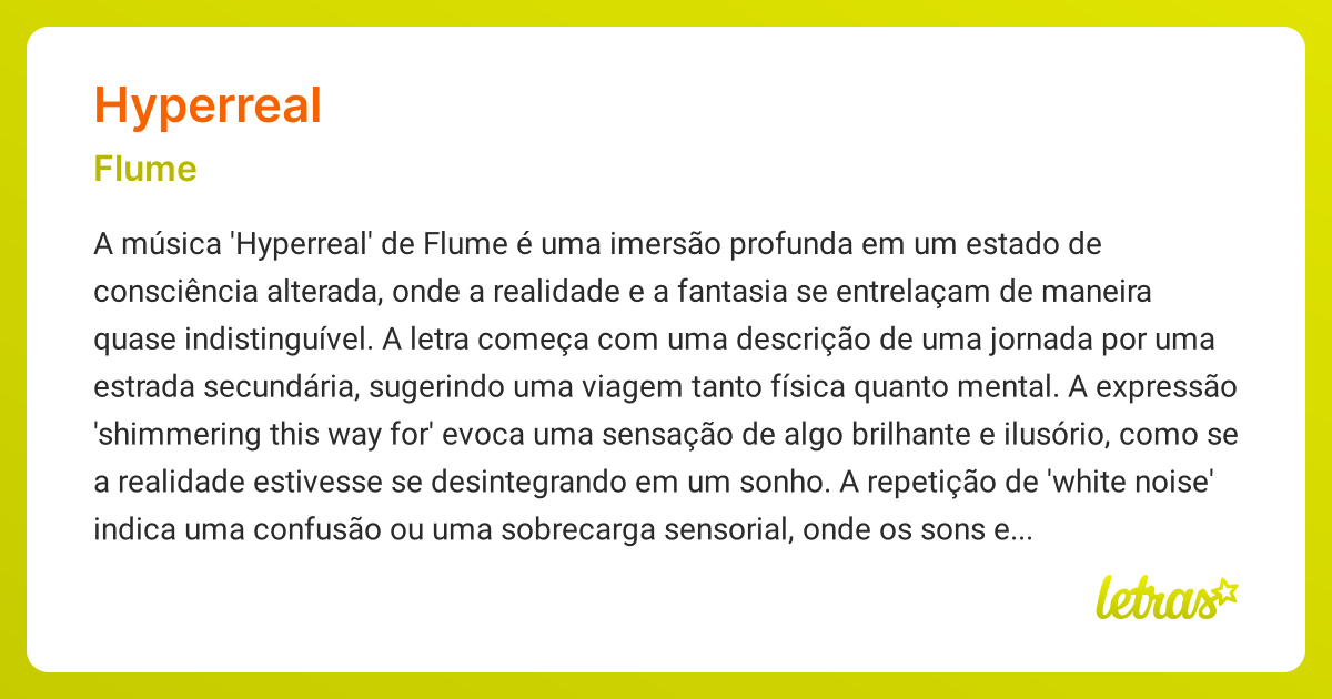 Significado da música HYPERREAL (Flume) - LETRAS.MUS.BR