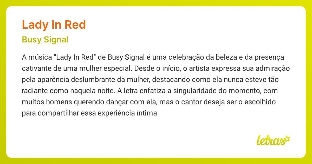 Significado da música LADY IN RED (Busy Signal) - LETRAS.MUS.BR