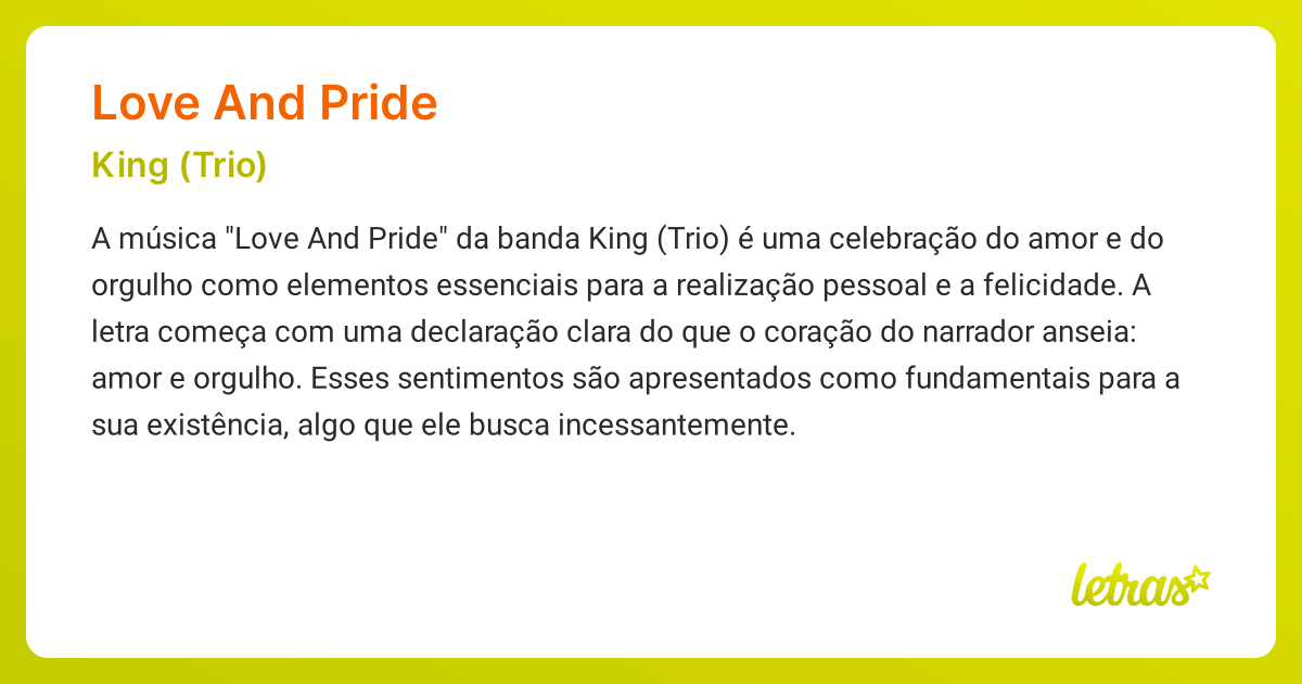 Significado da música LOVE AND PRIDE (King (Trio)) - LETRAS.MUS.BR