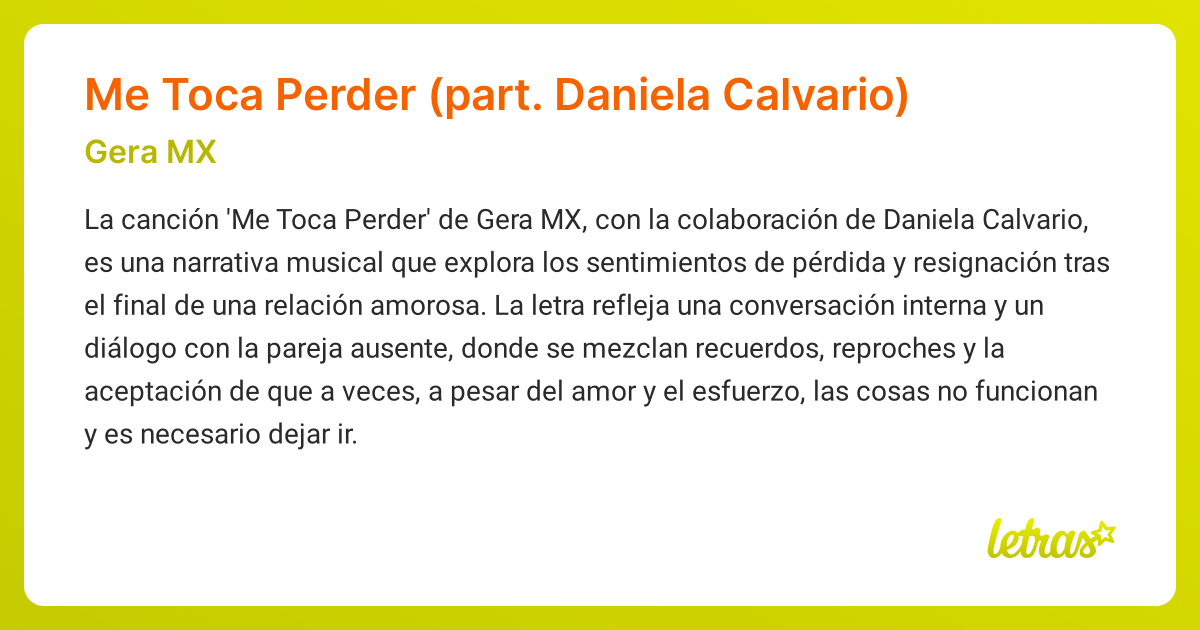 Significado de la canción Me Toca Perder (part. Daniela Calvario) (Gera ...