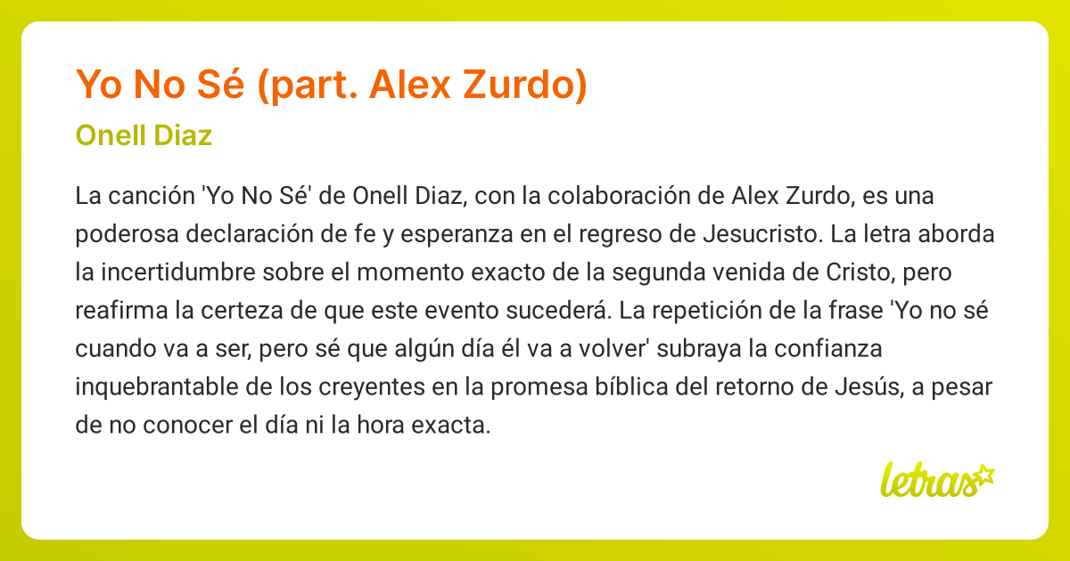 Significado de la canción YO NO SÉ (PART. ALEX ZURDO) (Onell Diaz ...