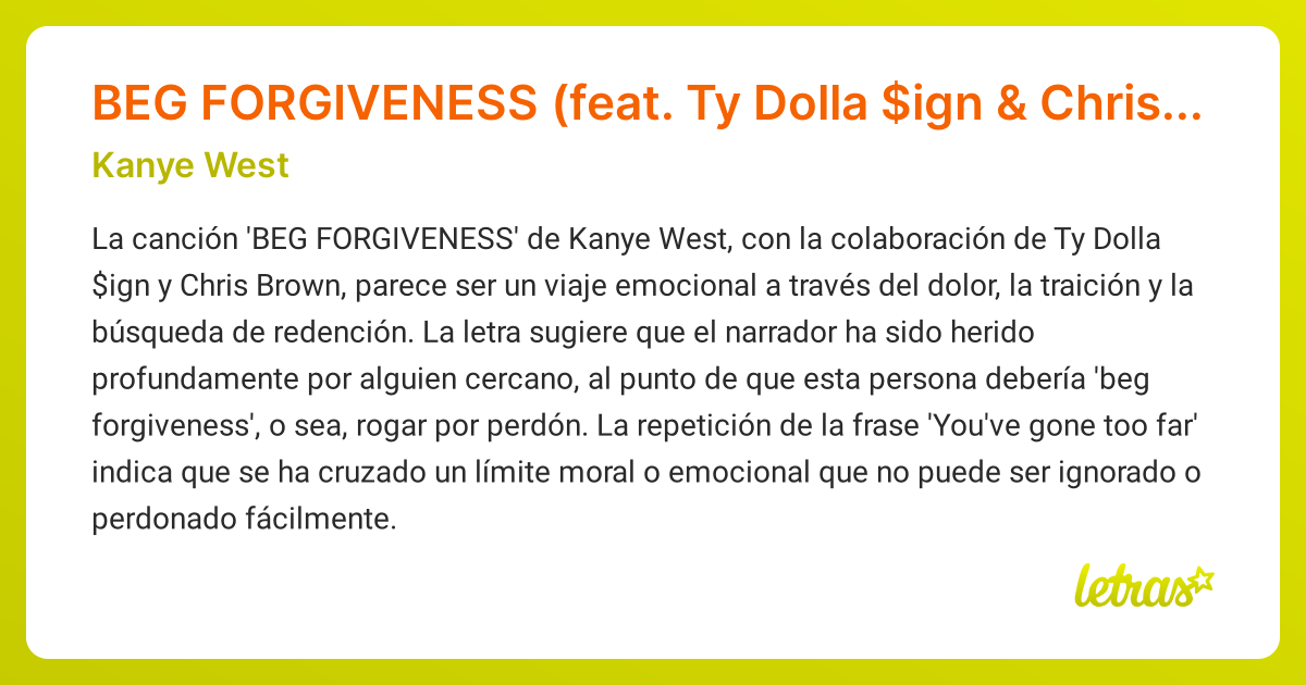 Significado de la canción BEG FORGIVENESS (feat. Ty Dolla $ign & Chris ...