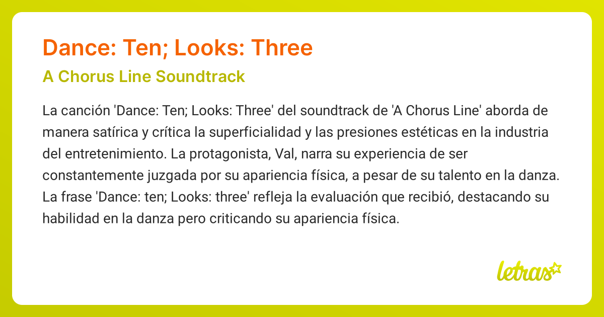 Significado de la canción DANCE: TEN; LOOKS: THREE (A Chorus Line ...
