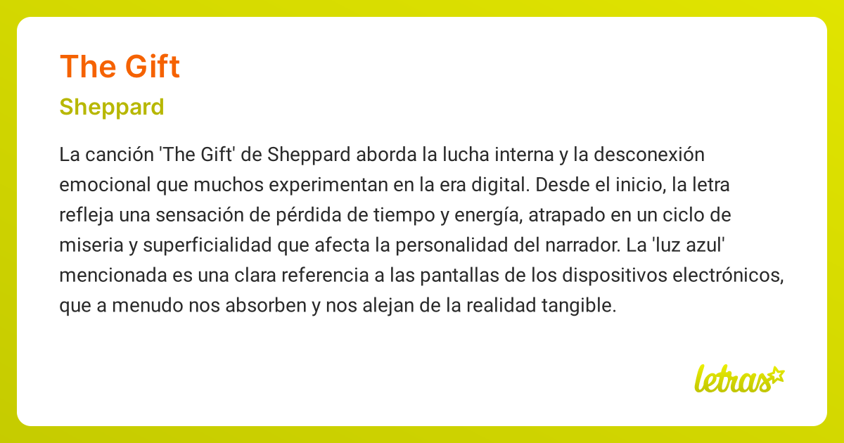Significado de la canción THE GIFT (Sheppard) - LETRAS.COM