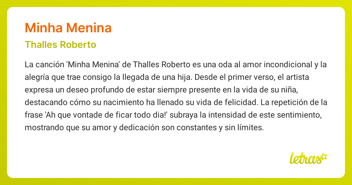 Significado de la canción MINHA MENINA (Thalles Roberto) - LETRAS.COM