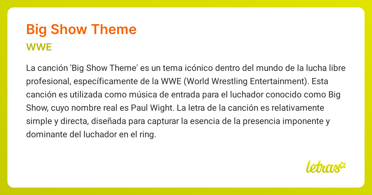 Significado de la canción BIG SHOW THEME (WWE) - LETRAS.COM
