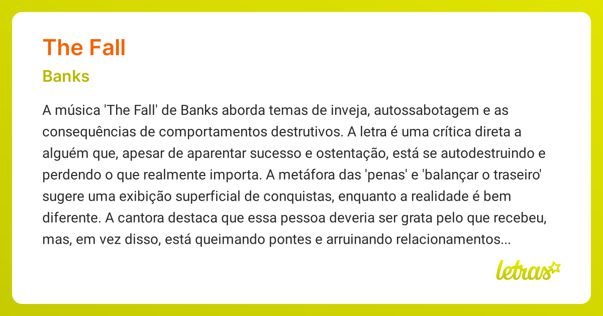 Significado da música THE FALL (Banks) - LETRAS.MUS.BR