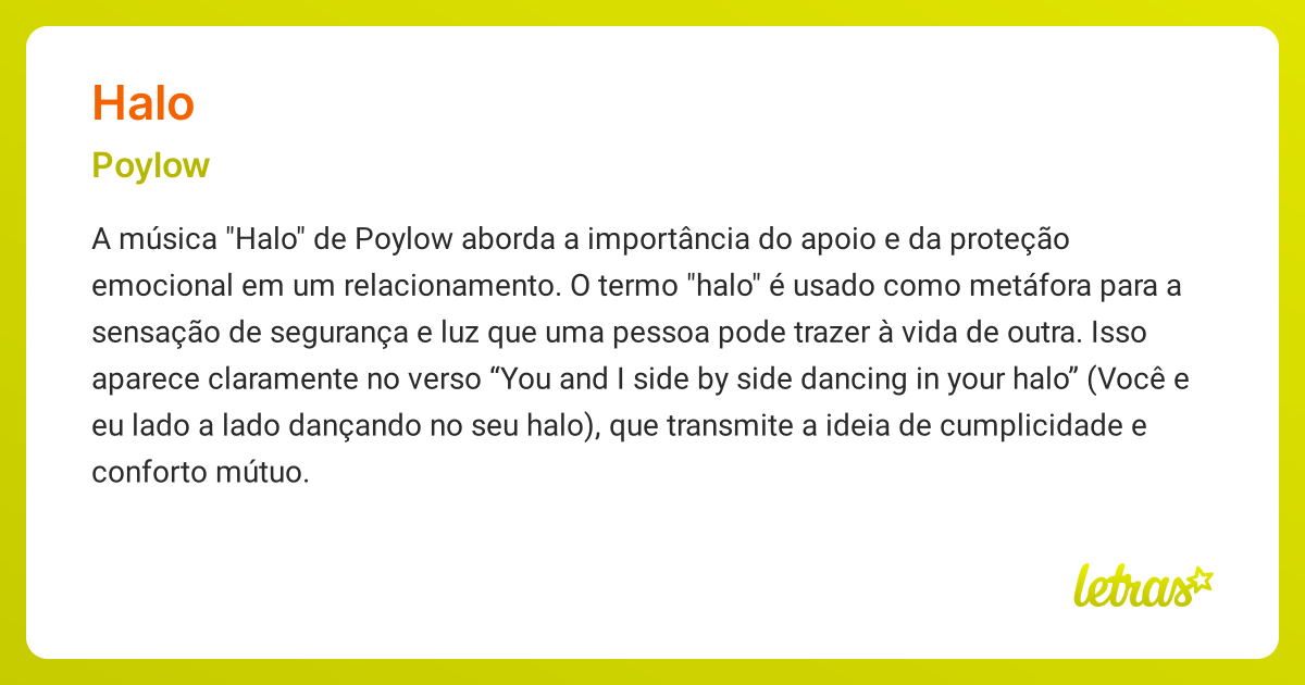 Significado da música HALO (Poylow) - LETRAS.MUS.BR