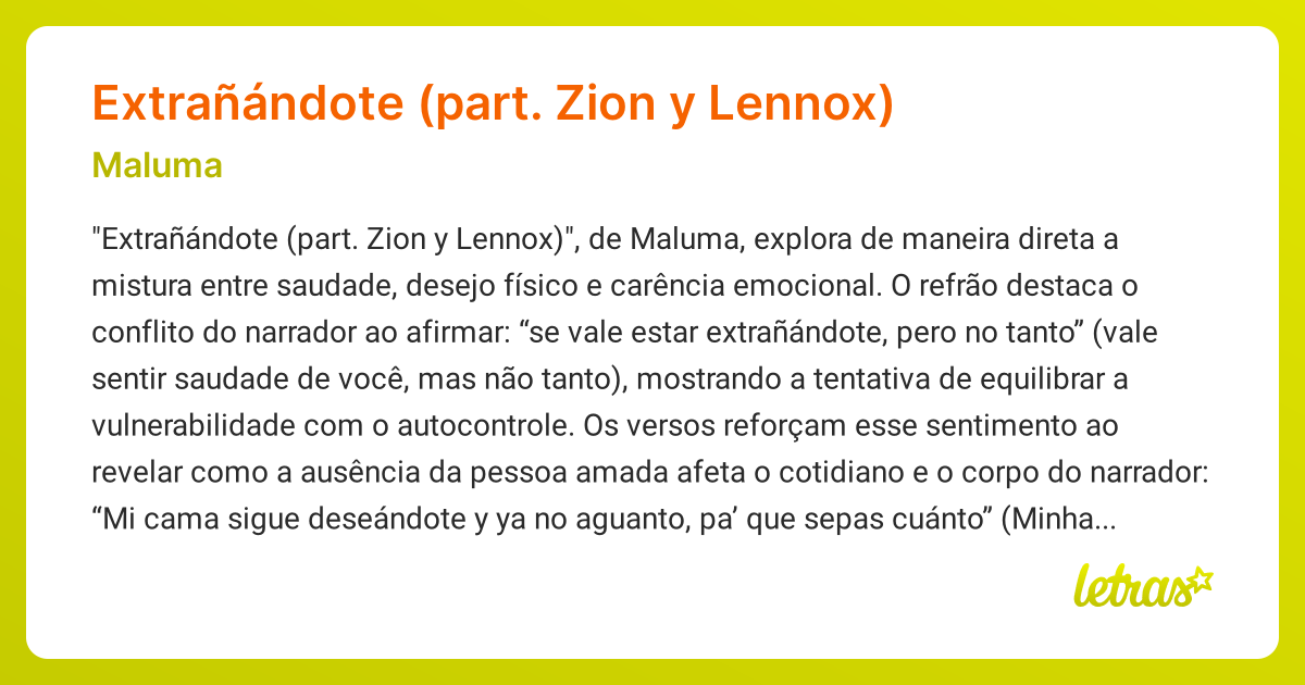 Significado da música Extrañándote (part. Zion y Lennox) (Maluma ...