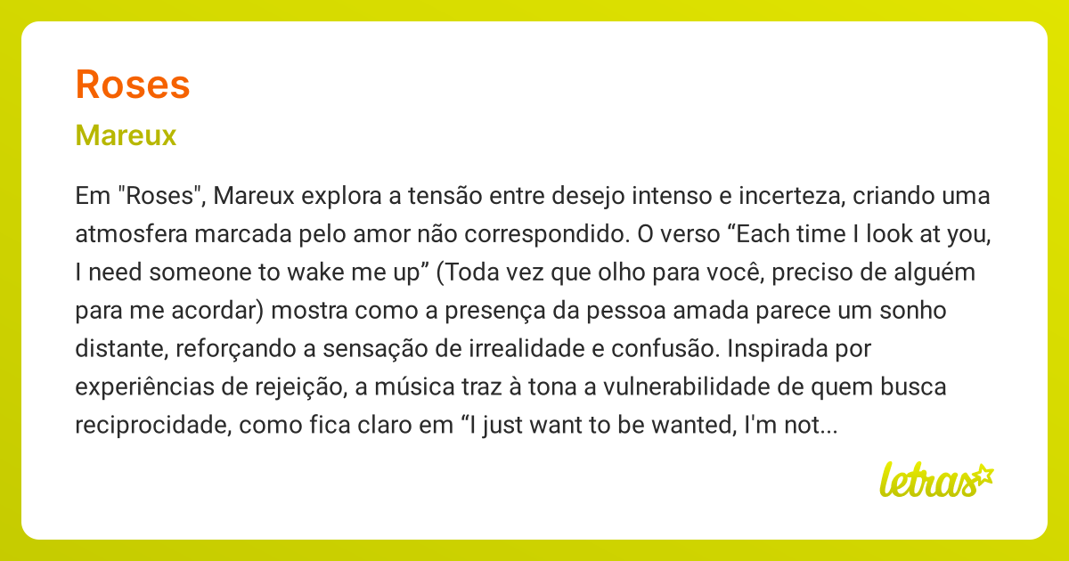 Significado da música ROSES (Mareux) - LETRAS.MUS.BR