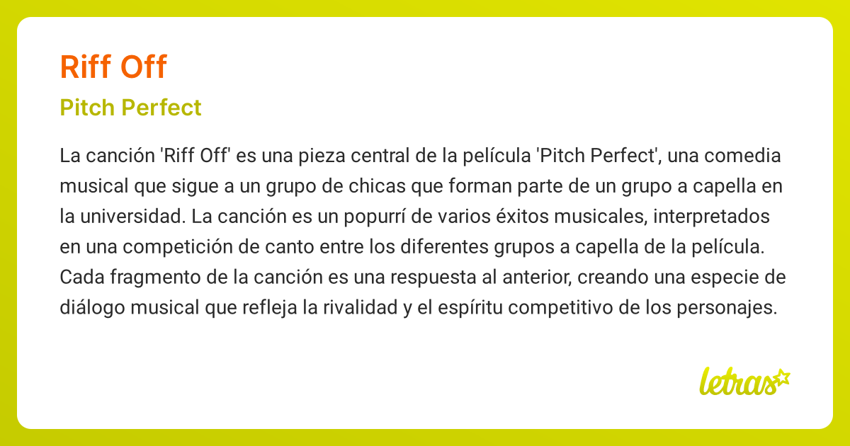 Significado de la canción RIFF OFF (Pitch Perfect) - LETRAS.COM