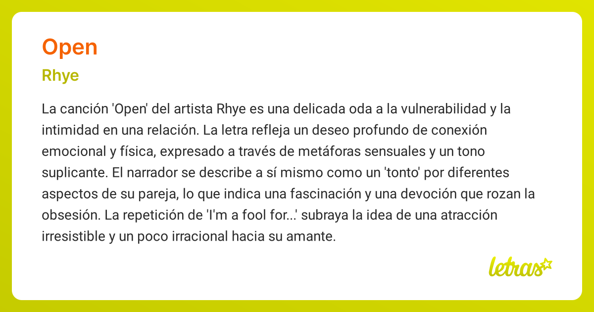 Significado de la canción OPEN (Rhye) - LETRAS.COM