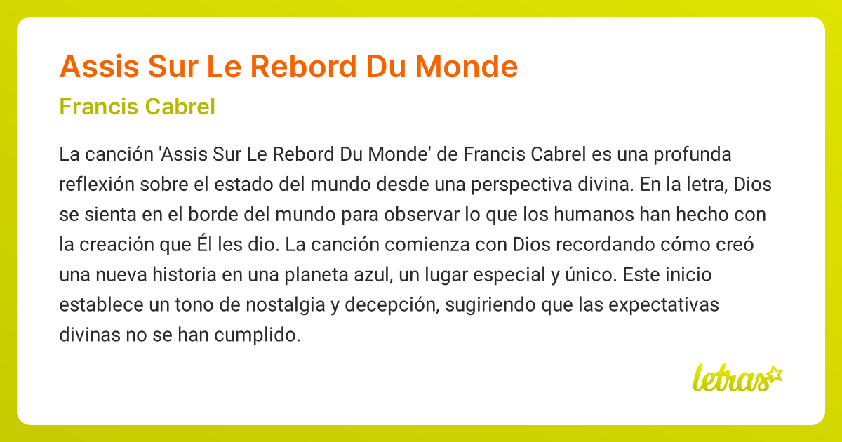 Significado de la canción ASSIS SUR LE REBORD DU MONDE (Francis Cabrel ...