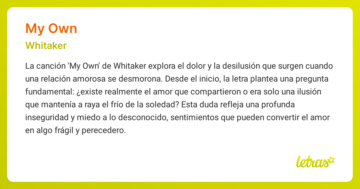 Significado de la canción MY OWN (Whitaker) - LETRAS.COM