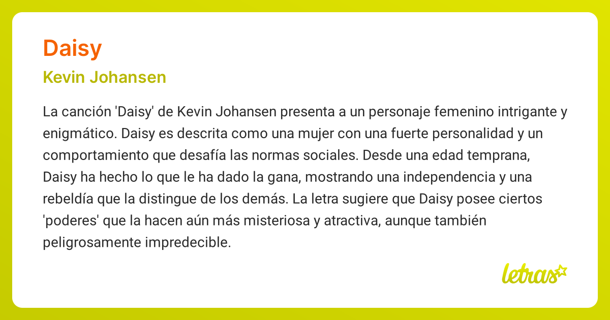 Significado de la canción DAISY (Kevin Johansen) - LETRAS.COM