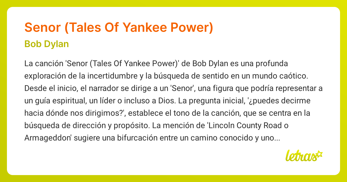 Significado de la canción SENOR (TALES OF YANKEE POWER) (Bob Dylan ...