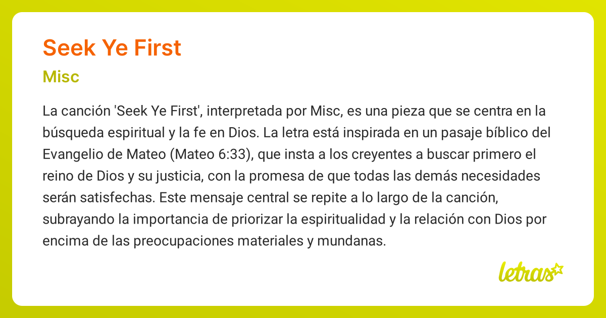 Significado de la canción SEEK YE FIRST (Misc) - LETRAS.COM