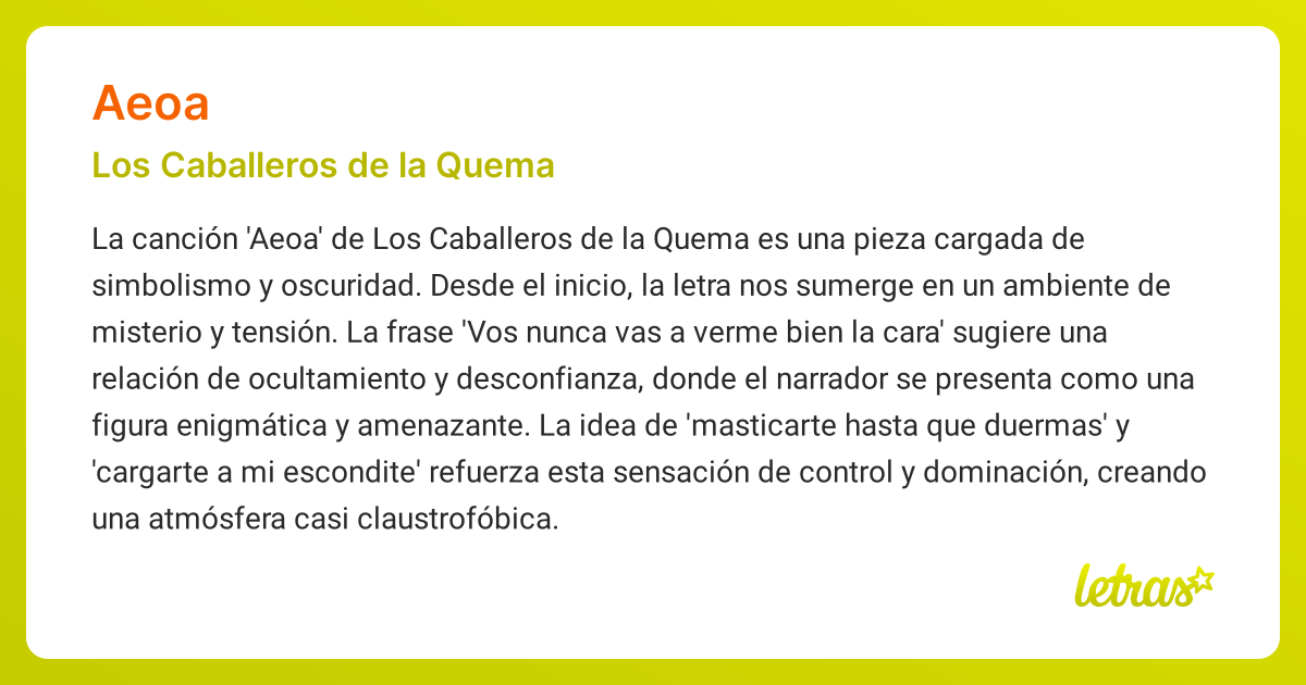 Significado de la canción AEOA (Los Caballeros de la Quema) - LETRAS.COM