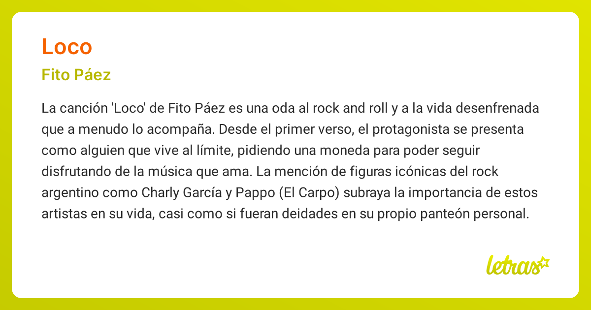 Significado de la canción LOCO (Fito Páez) - LETRAS.COM