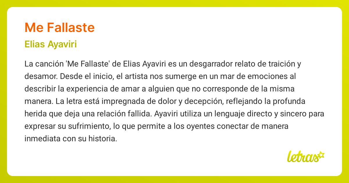 Significado de la canción ME FALLASTE (Elias Ayaviri) - LETRAS.COM