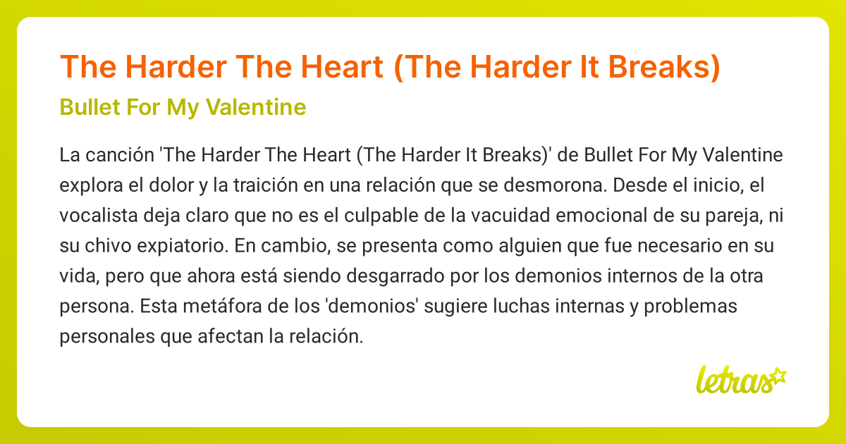 Significado de la canción The Harder The Heart (The Harder It Breaks ...