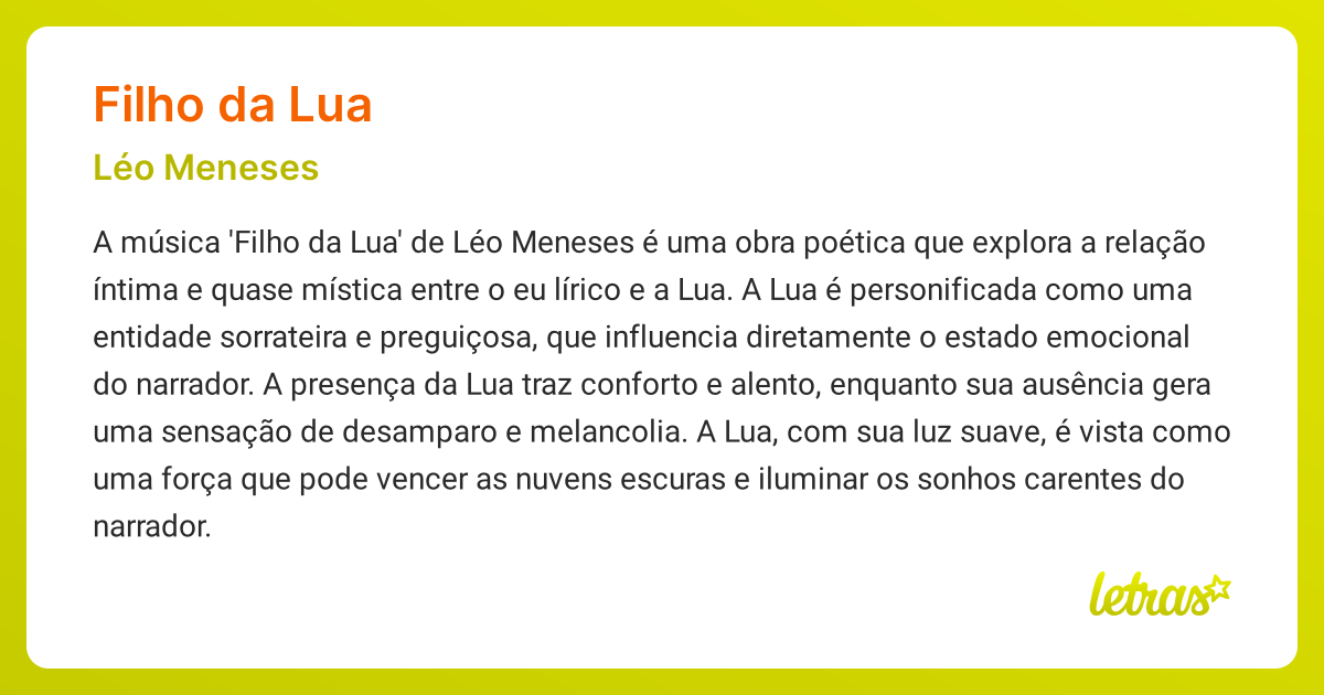 Significado da música FILHO DA LUA (Léo Meneses) - LETRAS.MUS.BR