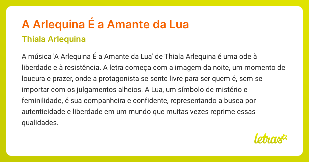 Significado da música A ARLEQUINA É A AMANTE DA LUA (Thiala Arlequina ...