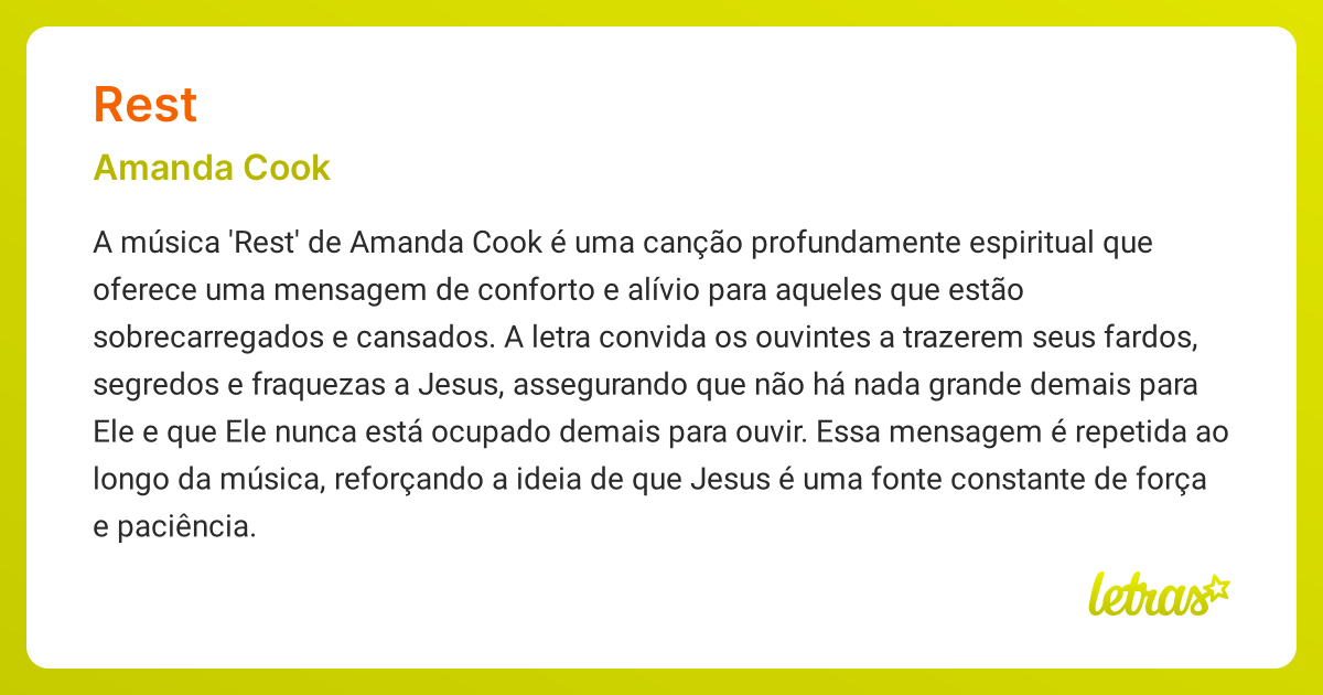 Significado da música REST (Amanda Cook) - LETRAS.MUS.BR
