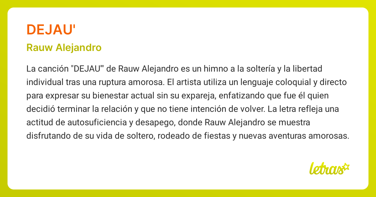 Significado de la canción DEJAU' (Rauw Alejandro) - LETRAS.COM