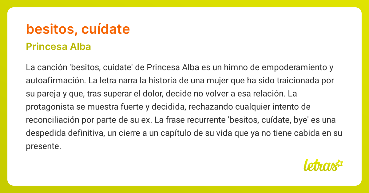 Significado de la canción BESITOS, CUÍDATE (Princesa Alba) - LETRAS.COM