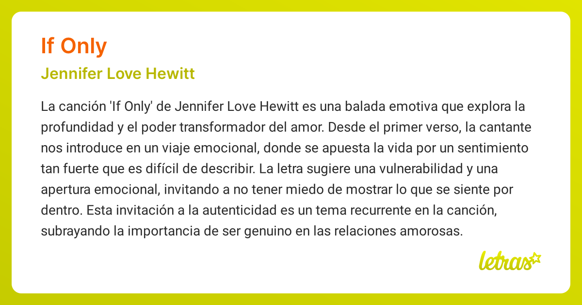 Significado de la canción IF ONLY (Jennifer Love Hewitt) - LETRAS.COM