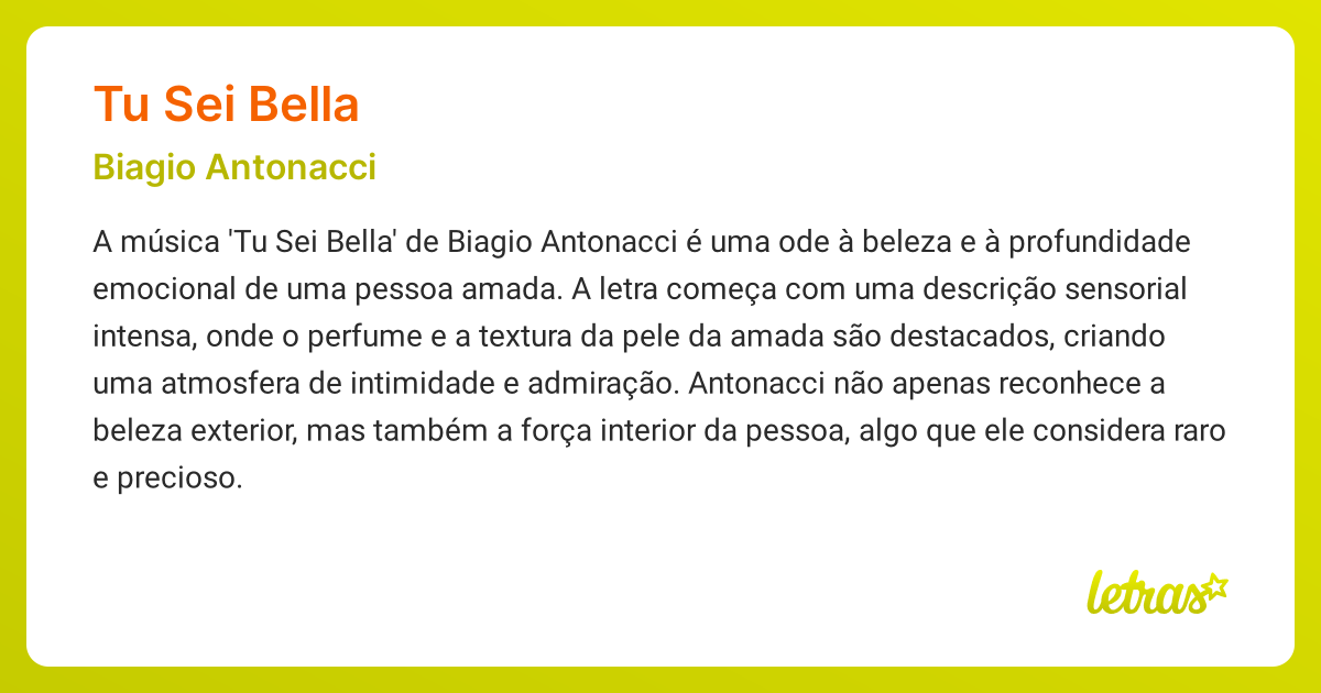 Significado da música TU SEI BELLA (Biagio Antonacci) - LETRAS.MUS.BR