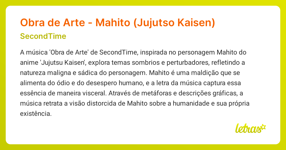 Significado da música Obra de Arte - Mahito (Jujutso Kaisen ...